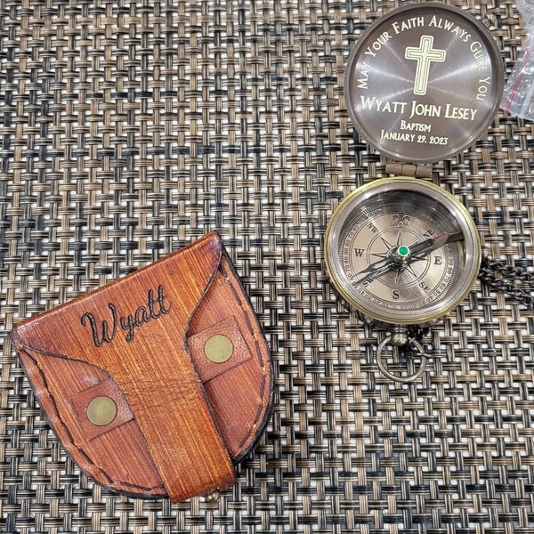 Engraved Brass Compass, Baptism Gift, First Communion, Christening Gift ...