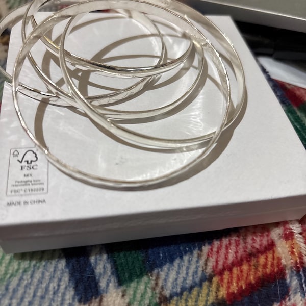 5 Set Silver Bangle, Solid 925 Sterling Silver Bangle, Boho Silver Bracelet, Stackable Bangle ...