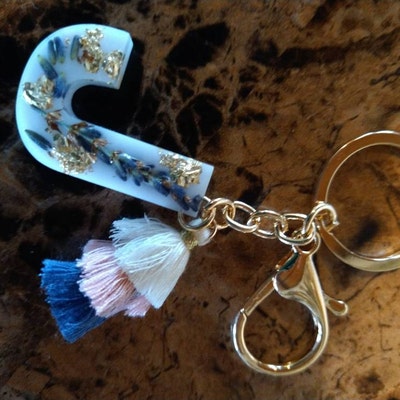 Lavender Keychain With Tassel Floral Keychain Letter - Etsy