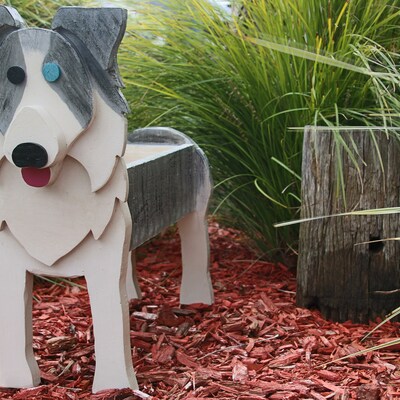 Border Collie Planter, Garden Ornament, Planter Box, Wooden Pet, Scroll ...