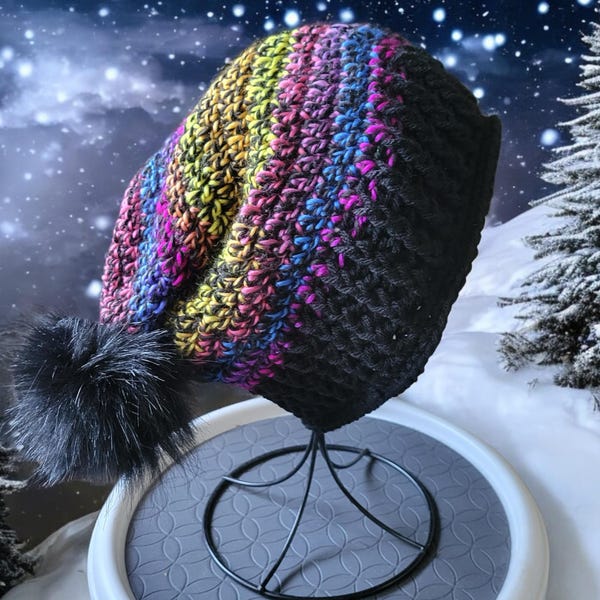 Foldable Brim Striped Droopy Eared Slouch Beanie CROCHET PATTERN ...