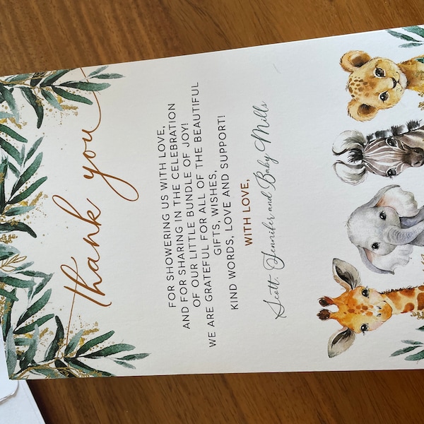 Editable Safari Baby Shower Thank You Card: Jungle Theme (digital ...