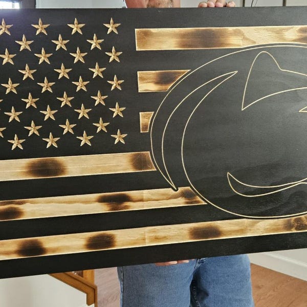 NFL Wooden Flag, Handcrafted Sports Flag, Rustic Burnt Flag, Subdued ...