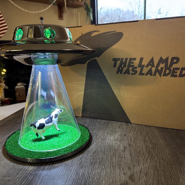 The Original Alien Abduction Lamp - UFO Cow Flying Saucer LED Night ...