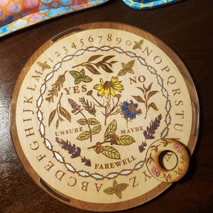 Wooden Ouija Board Herbal Round Spirit Board Floral Talking Board Game ...
