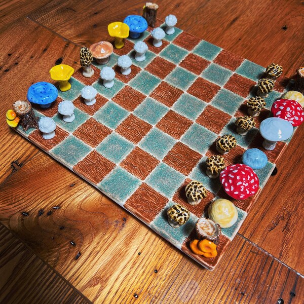 Mushroom Chess Set, Handmade Ceramic, Edible and Poisonous Mushroom Art ...