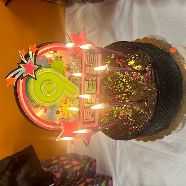 Neon Theme Cake Topper | Personalized Cake Topper | Glow in the Dark ...