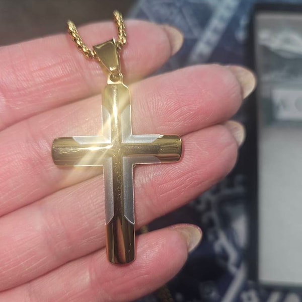 Mens Rustic Gold Cross Necklace Mens Gold Stainless Steel Rustic Cross Pendant Necklace Mens