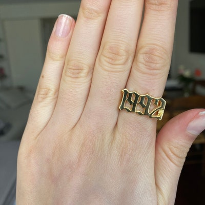 Year Ring Gold Signet Ring Birthday Date Ring - Etsy