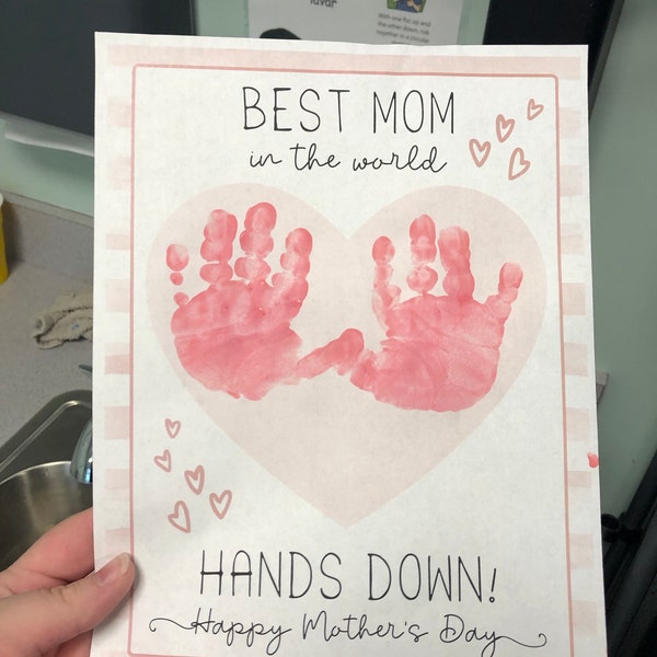 Mother’s Day Gift From Daughter, Pink DIY Handprint Card for Toddler ...