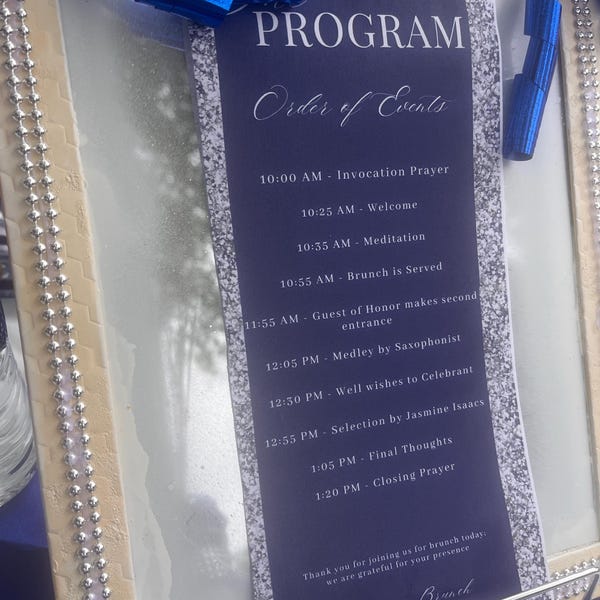 Editable Blue Silver Glitter Birthday Event Program Card Template ...
