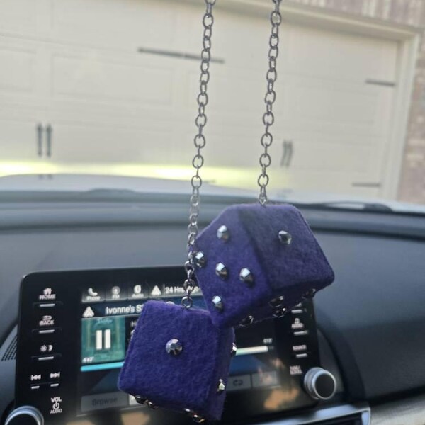 Black Fuzzy Dice With Black Bling Gems and Chain or Cord / Car ...