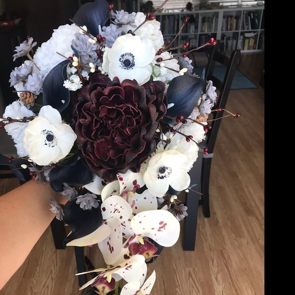 Dark Burgundy Peonies, Real Touch PU Flowers, DIY Silk Wedding, Bridal ...