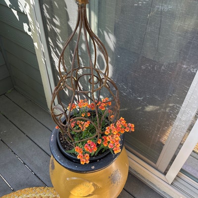 Wrought Iron 13 Small Strap Basket Outdoor Patio Metal Flower Container ...