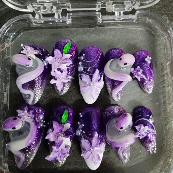 Enchanting Dreamy Flower Nails, Wedding Nail, Hand Painted Gel Nails ...