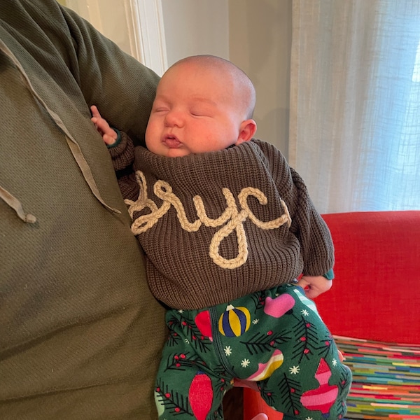 Custom Name Sweater, Hand Embroidered Baby Sweater, Personalized Name ...