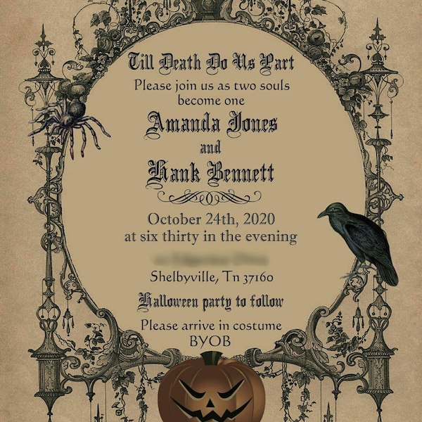 Halloween Gothic Wedding Invitation, Till Death Do Us Part Spooky ...