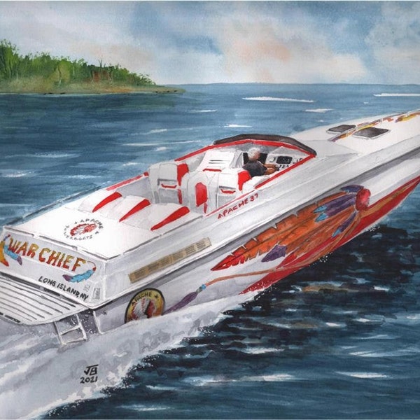 12x18" Custom Painting Portrait Your Boat Performance Wakeboarding Wake ...