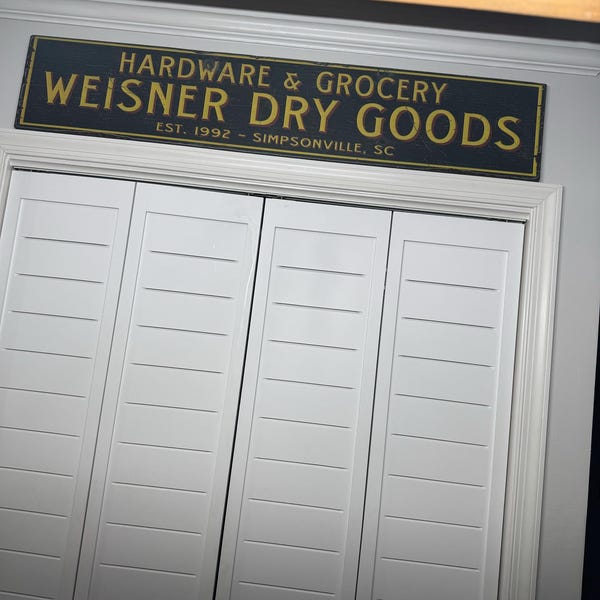 Hardware & Grocery - Personalized Dry Goods Wood Sign - Rustic Hand ...