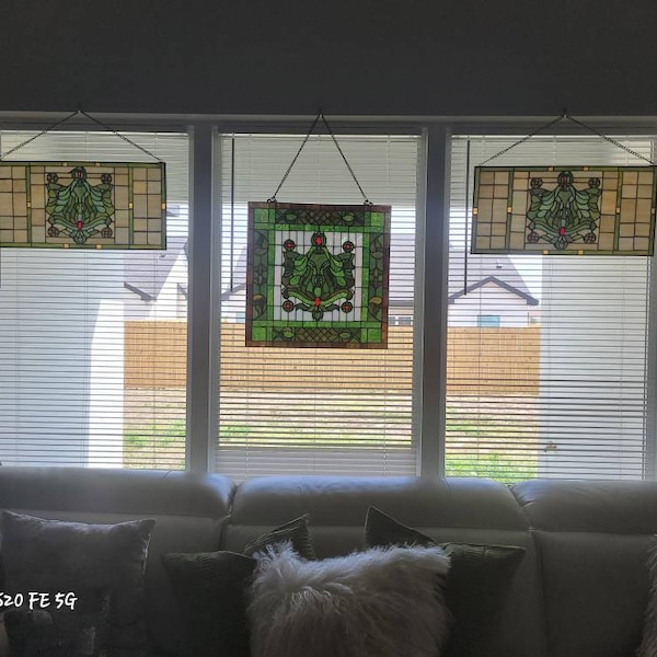 Stained Glass Hanging Window Panel Victorian Large Round 24in Tiffany ...