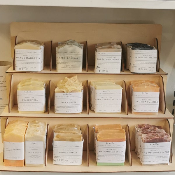 Soap Display Stand: Custom 3-tier Wooden Vendor Shelf, Tabletop Soap ...