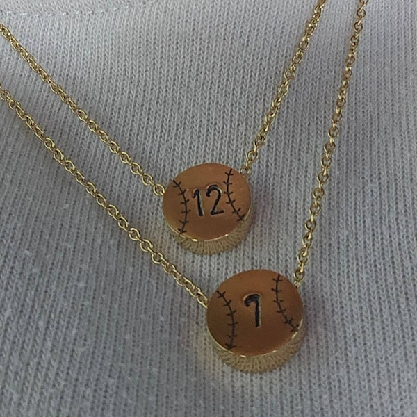 Personalized Baseball Number Necklace Silver Gold Small Steel Metal ...