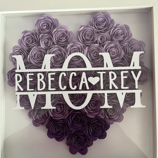 Mom Heart Shaped Monogram Flower Shadow Box | Personalized Flower Gift ...