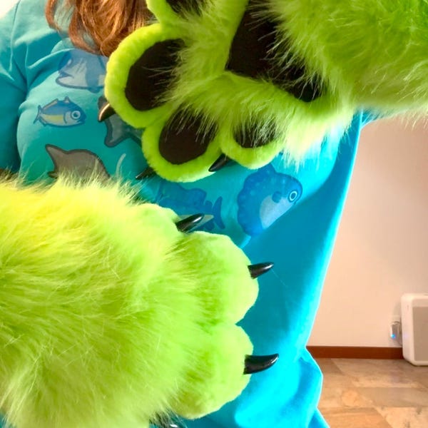 Elf Green Furry Hand Paws 4-finger Gloves | Fluffy Fursuit Partial ...