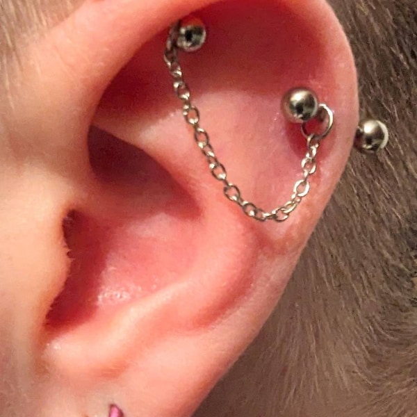 Industrial Piercing Bars With Chains, Ear Cartilage Bars With Chain ...