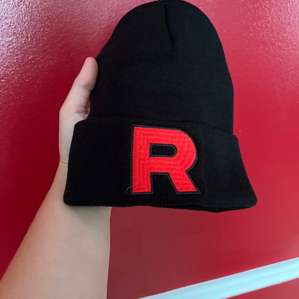 Team Rocket | Embroidered Black Cuffed Beanie | Multiple Styles | Men ...