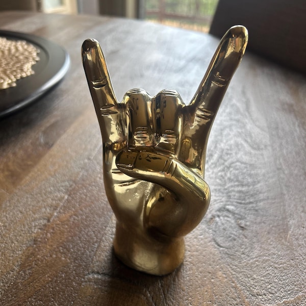 Horns Hand Sign Sculpture in Brass - Etsy