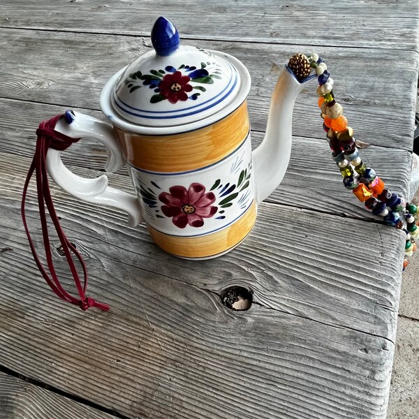 Cottage Tea Pot Garden Decoration, Hanging Kitchen Decor, Upcycled Tea ...