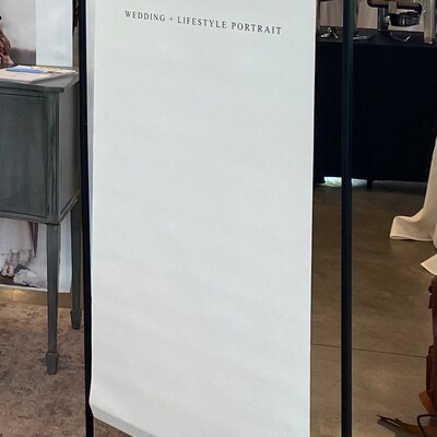 Wedding Welcome Sign With Stand, Metal Stand, Black and White Curtain ...