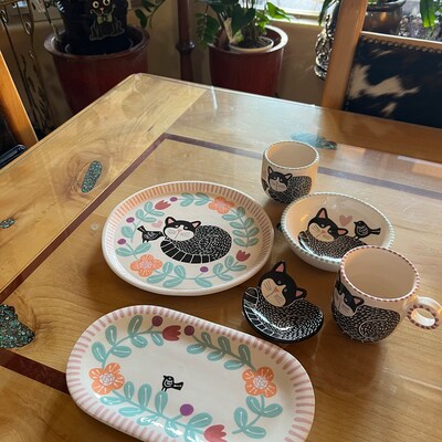 Handmade Ceramic Sleeping Fox Plate, Hand Painted Fox Dish, Ring Holder ...