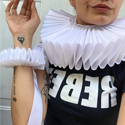 White Satin Wrist Ruffs Ruffled Arm Bands Elizabethan Victorian ...