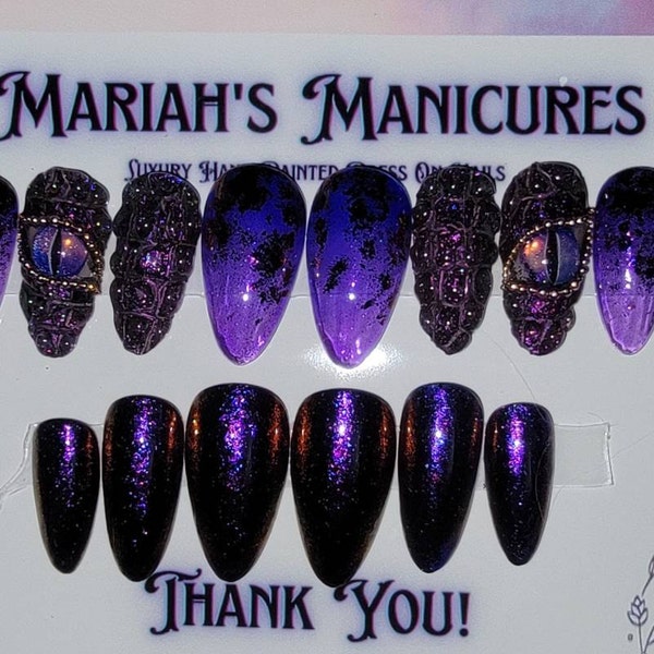 Dragon Eye Press on Nails | Fantasy | Mythical | Green | Textured Nails ...