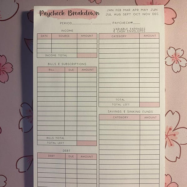 Paycheck Breakdown Notepad, Budgeting Notepad - Etsy
