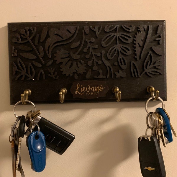 Wooden Key Holder for Wall, Personalized Entryway Organizer With Hooks ...