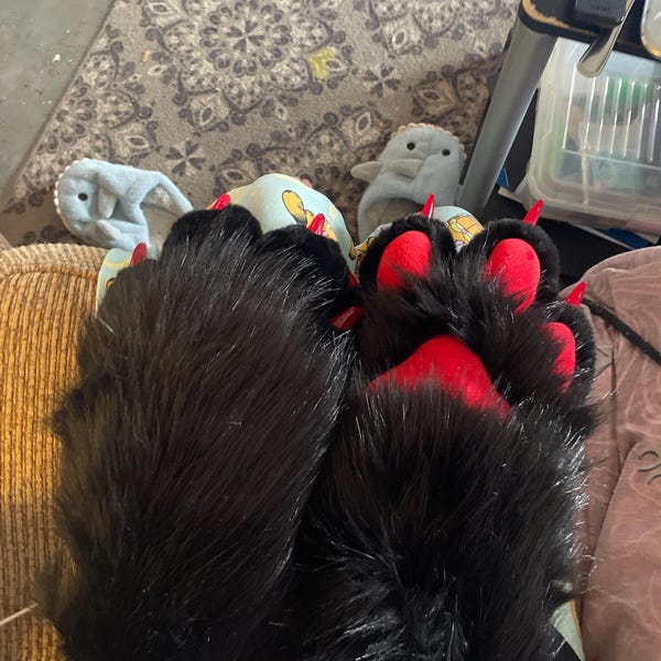 Black Puppy Paws With Red Meat Pad, Furry Gloves, Tiger Paws, Fox Paws ...