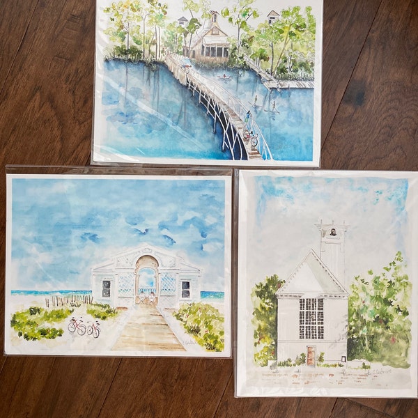 Watercolor Boathouse Art Print, Watercolor Dune Lake, Rosemary Beach ...