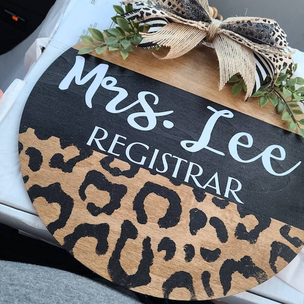 Leopard Print Teacher Door Sign With INTERCHANGEABLE BOW Teacher Door ...