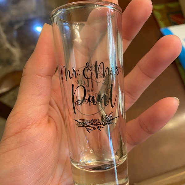 Double-sided Shot Glass #140C - Cheers to the Mr and Mrs - Wedding ...