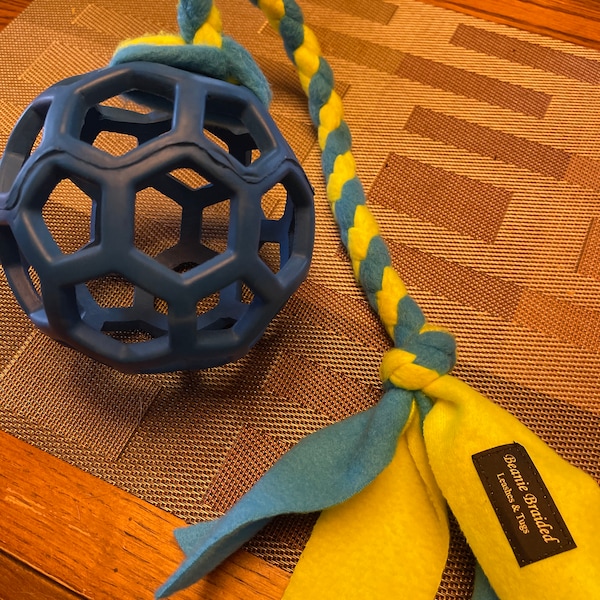 Hol-ee Roller Dog Tug Toy: Fleece Braid, Squeaker Ball Option / Various ...