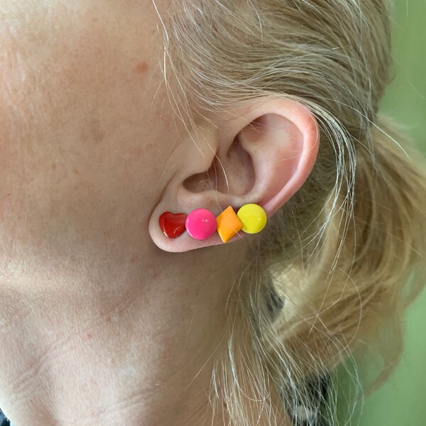 POP of Color. Vintage Neon Enamel Earring Set. 3 Pairs of Your Choice ...