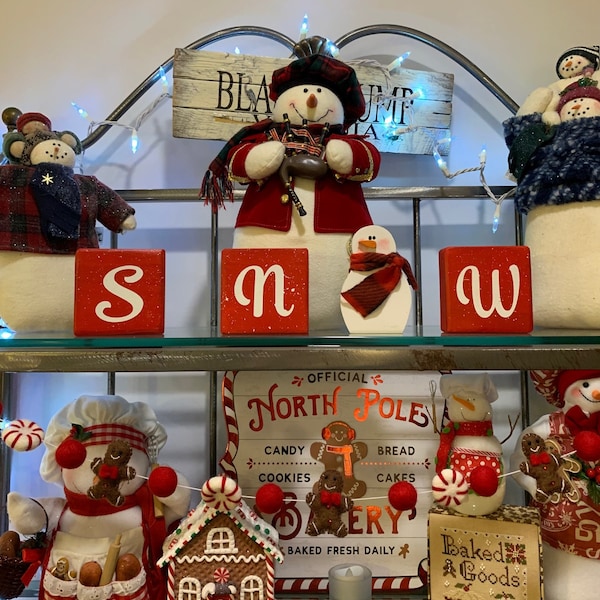 Snow Blocks With Snowman, Winter Decor, Christmas Decor, Shelf Sitter ...