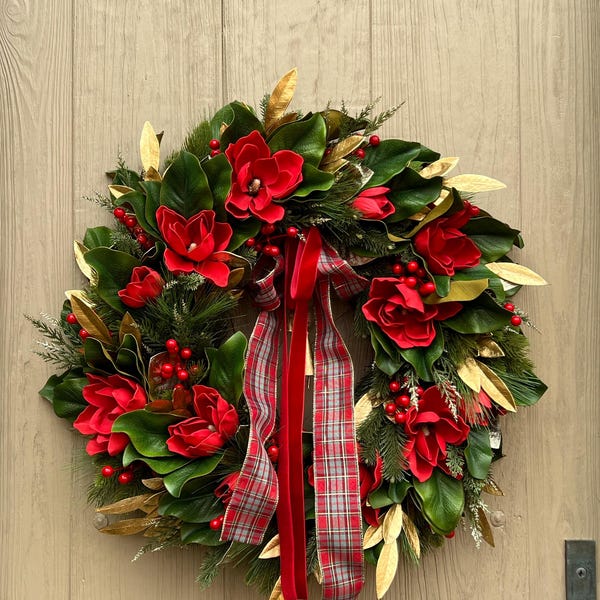 24" Real Touch Magnolia Wreath for Front Door With Real Touch Magnolia ...