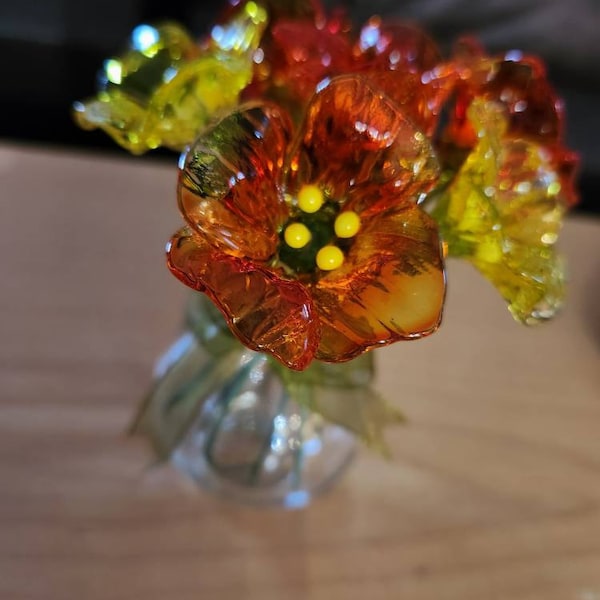 Lampwork Spring Flowers Bunch (set of 6 Stems and 1 Vase)/ Colorful ...