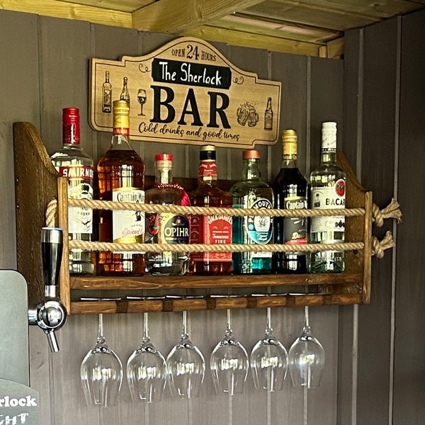 Wine Rack - Wall Mounted Hand Crafted Handcrafted Rustic Wood Bar for ...