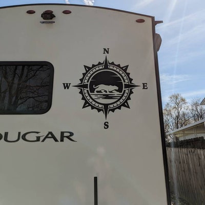 Mountain Wolf Compass Vinyl Decal Sticker, Compass Rose, Mountain Decal ...