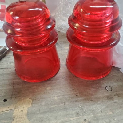 2 Authentic Vintage Medium Size Glass Insulators Colorized Red. Set of ...